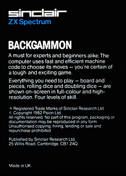 Psion - IF2 Cartridge 'Backgammon'